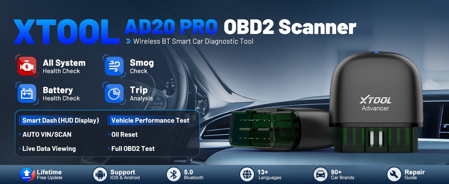 XTOOL AD20 PRO Lifetime Free Updates Wireless OBD2 Scanner Full System ...
