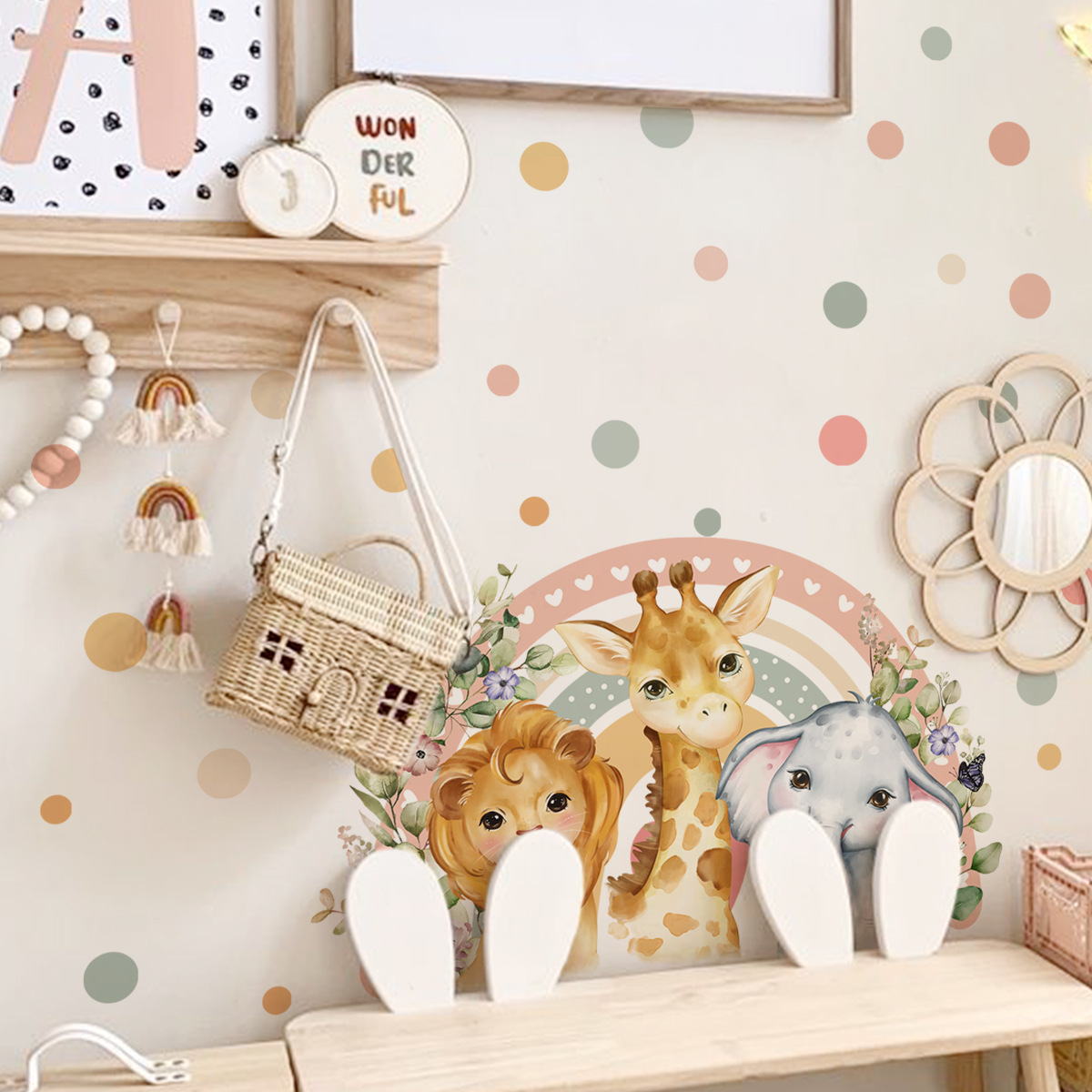 Animal Wall Sticker, Lion Giraffe Rainbow Design, 1M for Home Bedroom ...