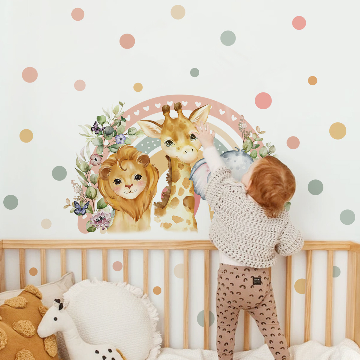 Animal Wall Sticker, Lion Giraffe Rainbow Design, 1M for Home Bedroom ...