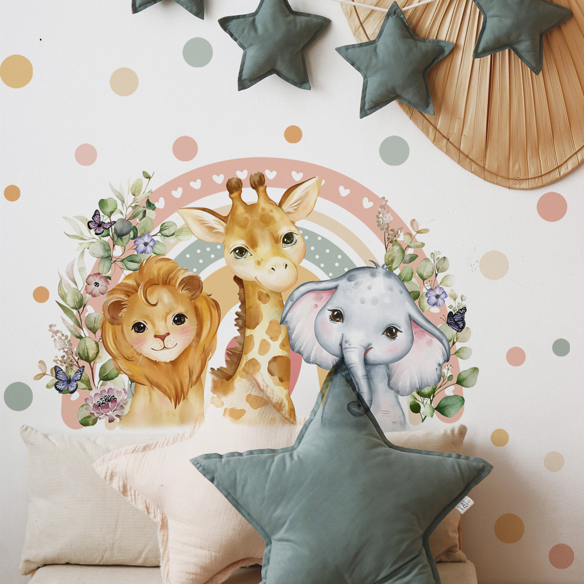 Animal Wall Sticker, Lion Giraffe Rainbow Design, 1M for Home Bedroom ...