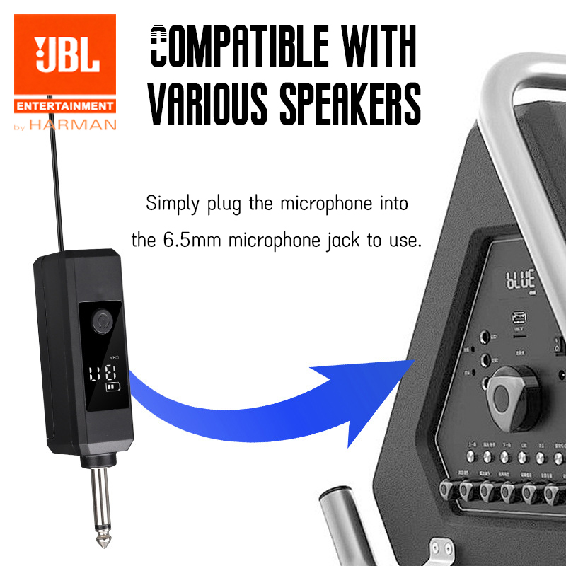 JBL UHF Wireless Microphone Rechargeable Wireless Mic for 6.5mm ...