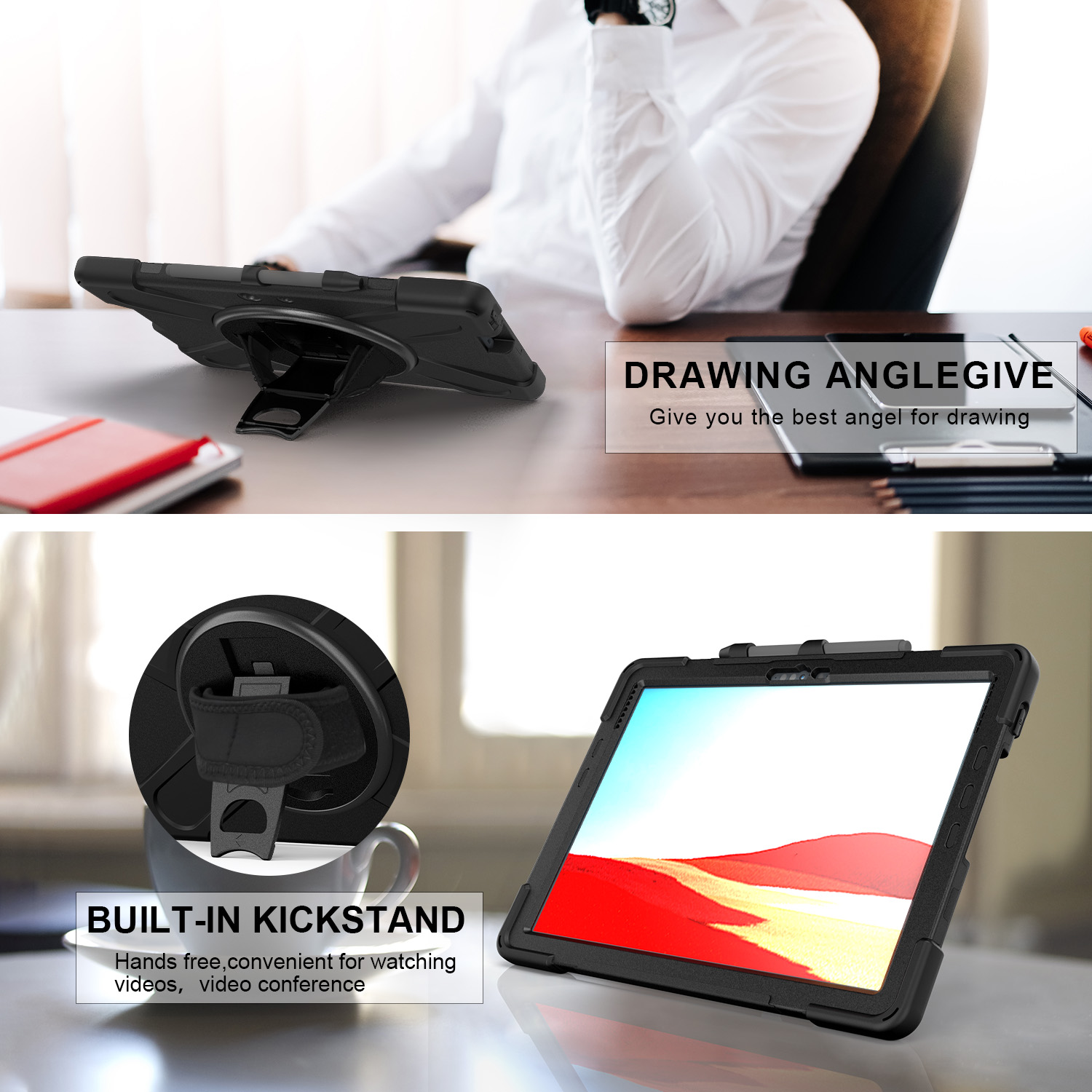 Case for Microsoft Surface Pro X Case Multiple Angle Viewing Kickstand ...