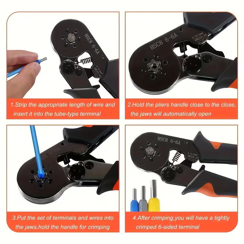 One Set HSC8 6-6A Hexagonal Tube Terminal Block And Crimping Pliers Set ...