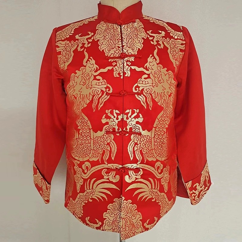 Red Chinese Style Top New Year Traditional Clothes for Men Plus Size ...