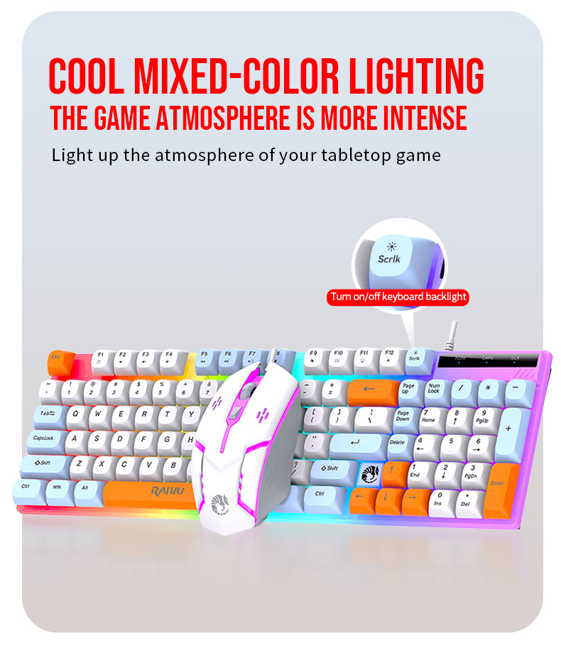 Raiku T28 Rainbow Backlit Gaming Combo 98 Key Wired Keyboard and Mouse ...