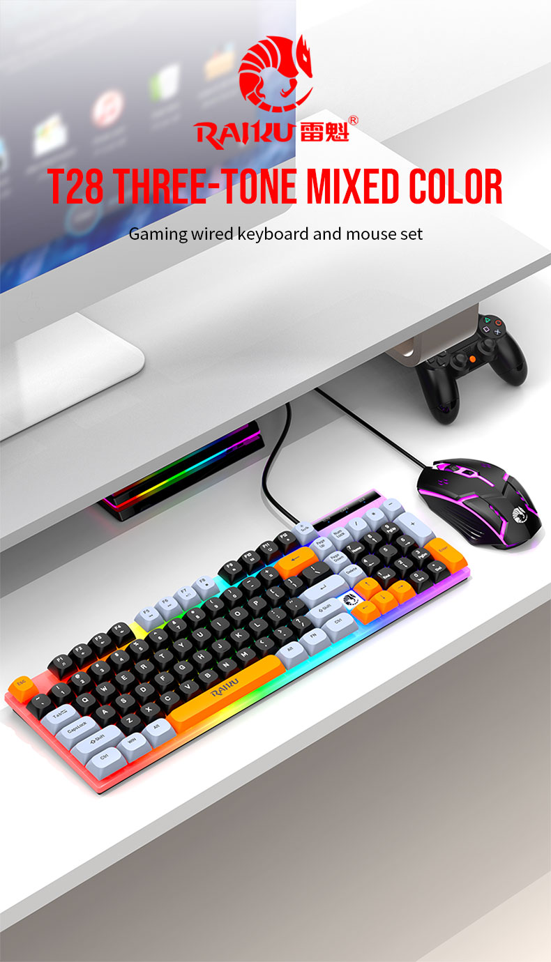 Raiku T28 Rainbow Backlit Gaming Combo 98 Key Wired Keyboard and Mouse ...