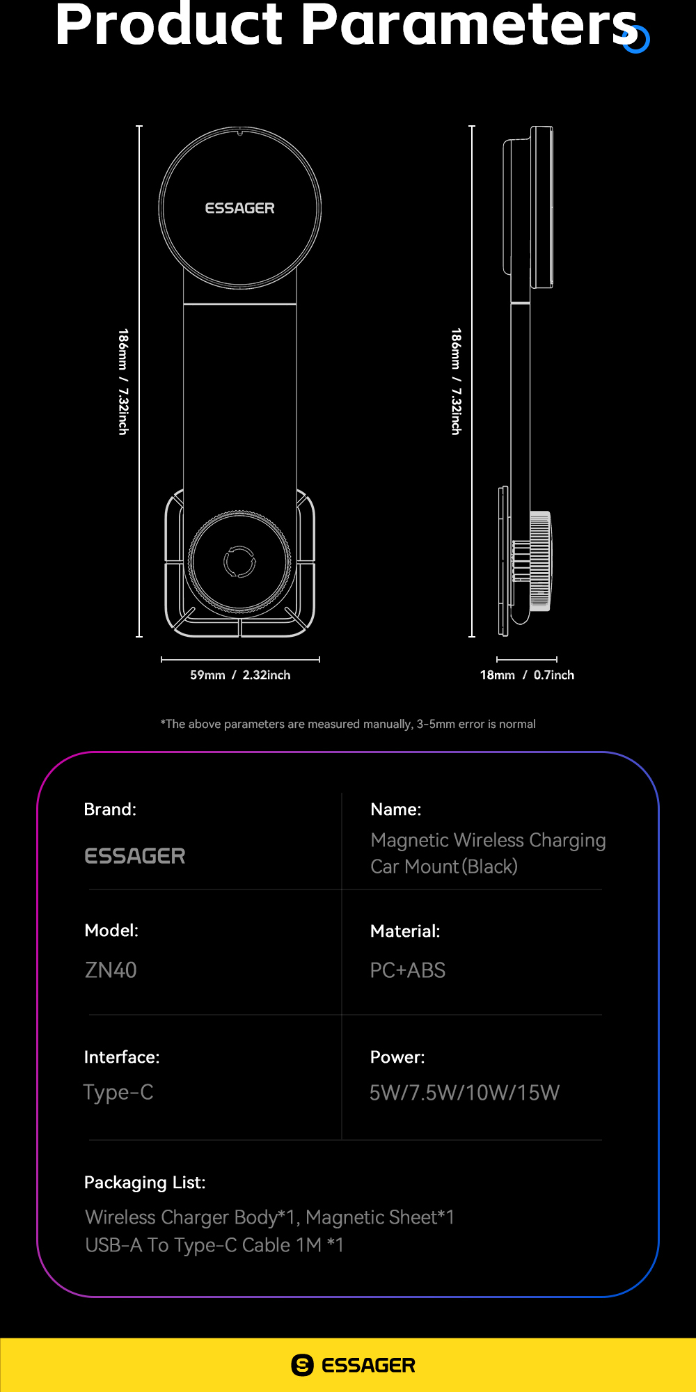 Essager 15W Magnetic Wireless Charging Car Holder Strong Adhesive Base ...