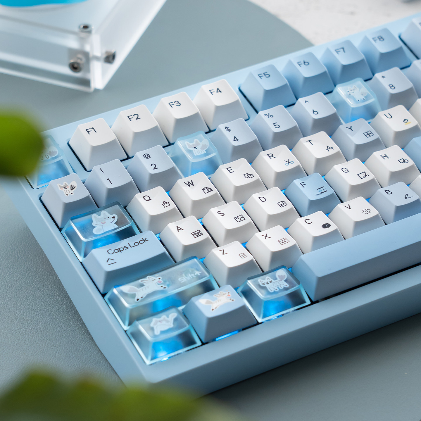 Taptempo Working Fox Keycaps Blue PBT+PC Transparent Cherry Profile ...