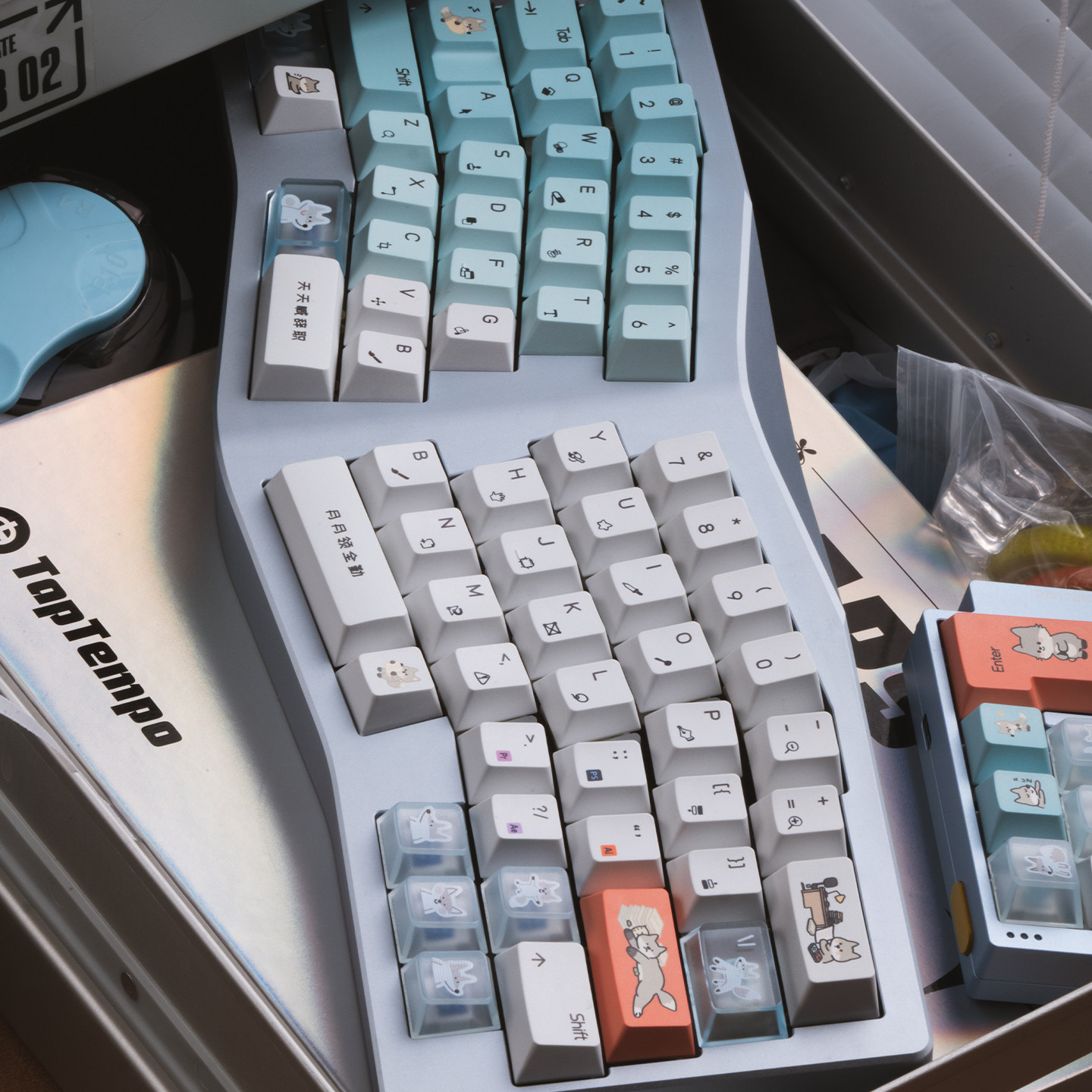 Taptempo Working Fox Keycaps Blue PBT+PC Transparent Cherry Profile ...