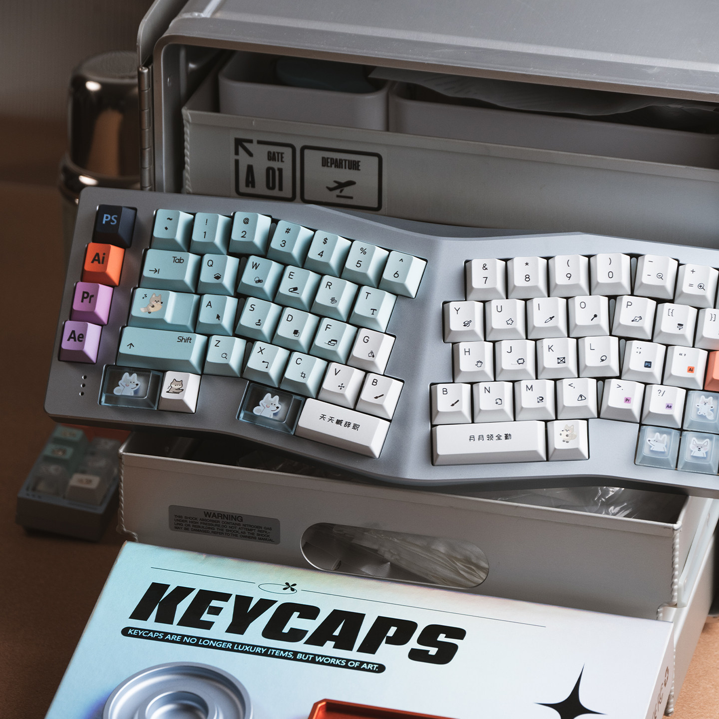 Taptempo Working Fox Keycaps Blue PBT+PC Transparent Cherry Profile ...