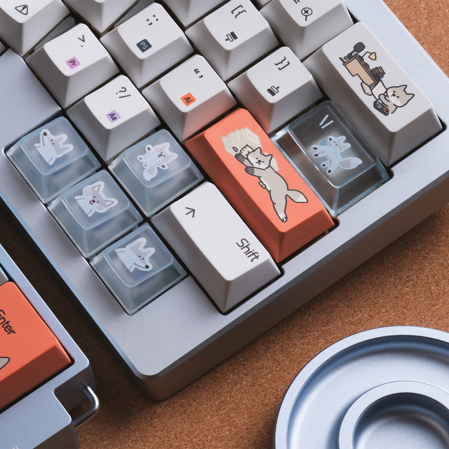 Taptempo Working Fox Keycaps Blue PBT+PC Transparent Cherry Profile ...