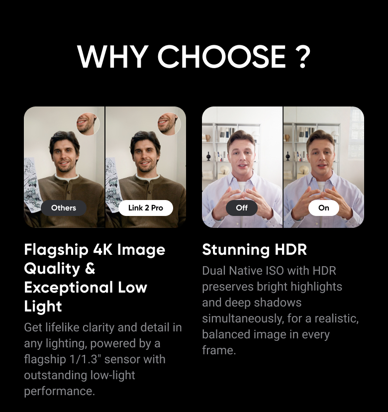 Insta360 Link 2 Pro – 4K PTZ Webcam for PC/Mac, 1/1.3” Sensor, Low ...