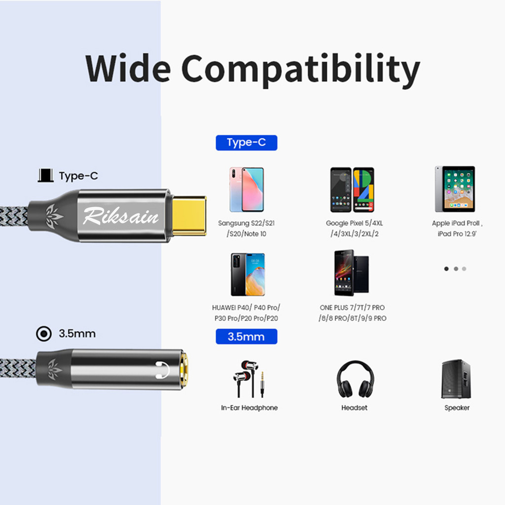 Riksoin USB-C to 3.5mm Headphone Jack Adapter with Built-in DAC ...