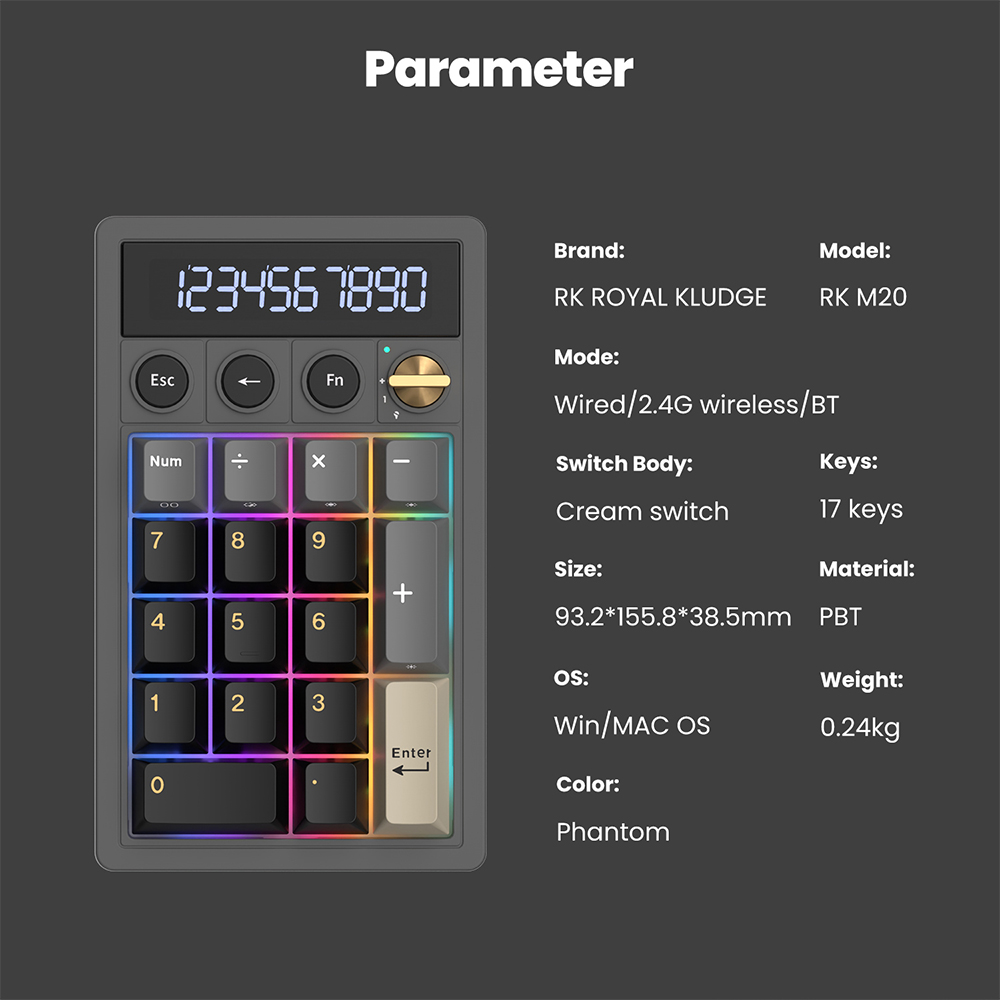 RK Royal Kludge M20 Numeric Keypad Calculator 2 In 1 With Toggle Knob ...