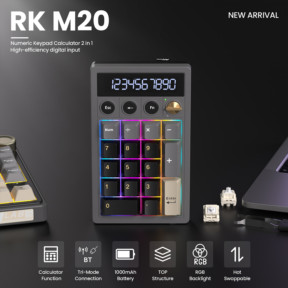 RK Royal Kludge M20 Numeric Keypad Calculator 2 In 1 With Toggle Knob ...