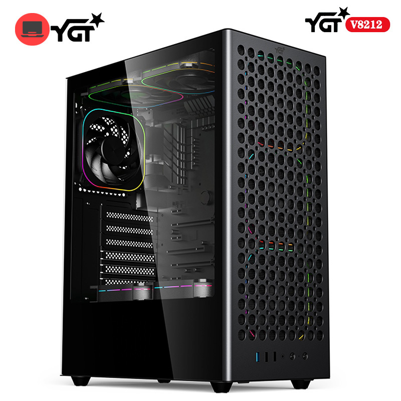 YGT V8212 Desktop Case With Tempered Glass Mid-Tower Mesh Panel Pc ...