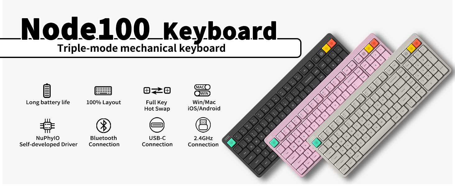 NuPhy Node100 Wireless Mechanical Keyboard, Hot Swappable Custom ...