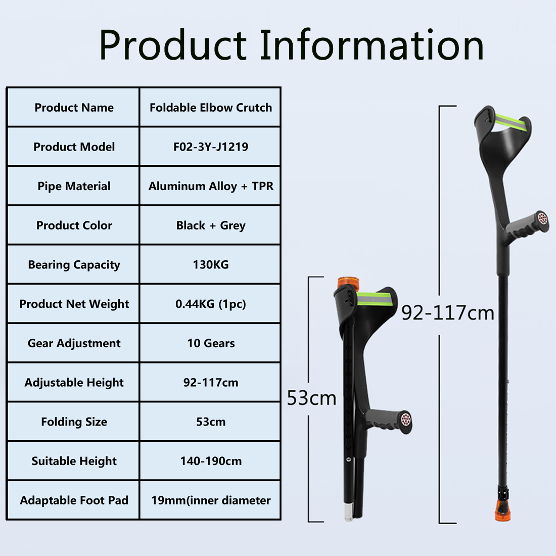 1Pc KCareU Adults Foldable Forearm Crutches, Lightweight Adjustable ...