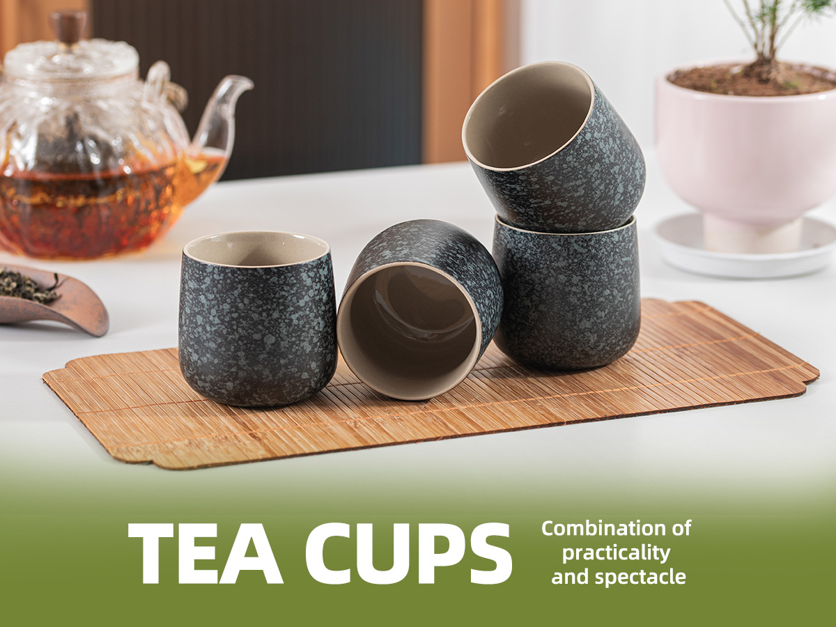 TEANAGOO Ceramic Japanese Tea Cup, 205 ml, Charcoal Grey,4 Pieces/Box ...