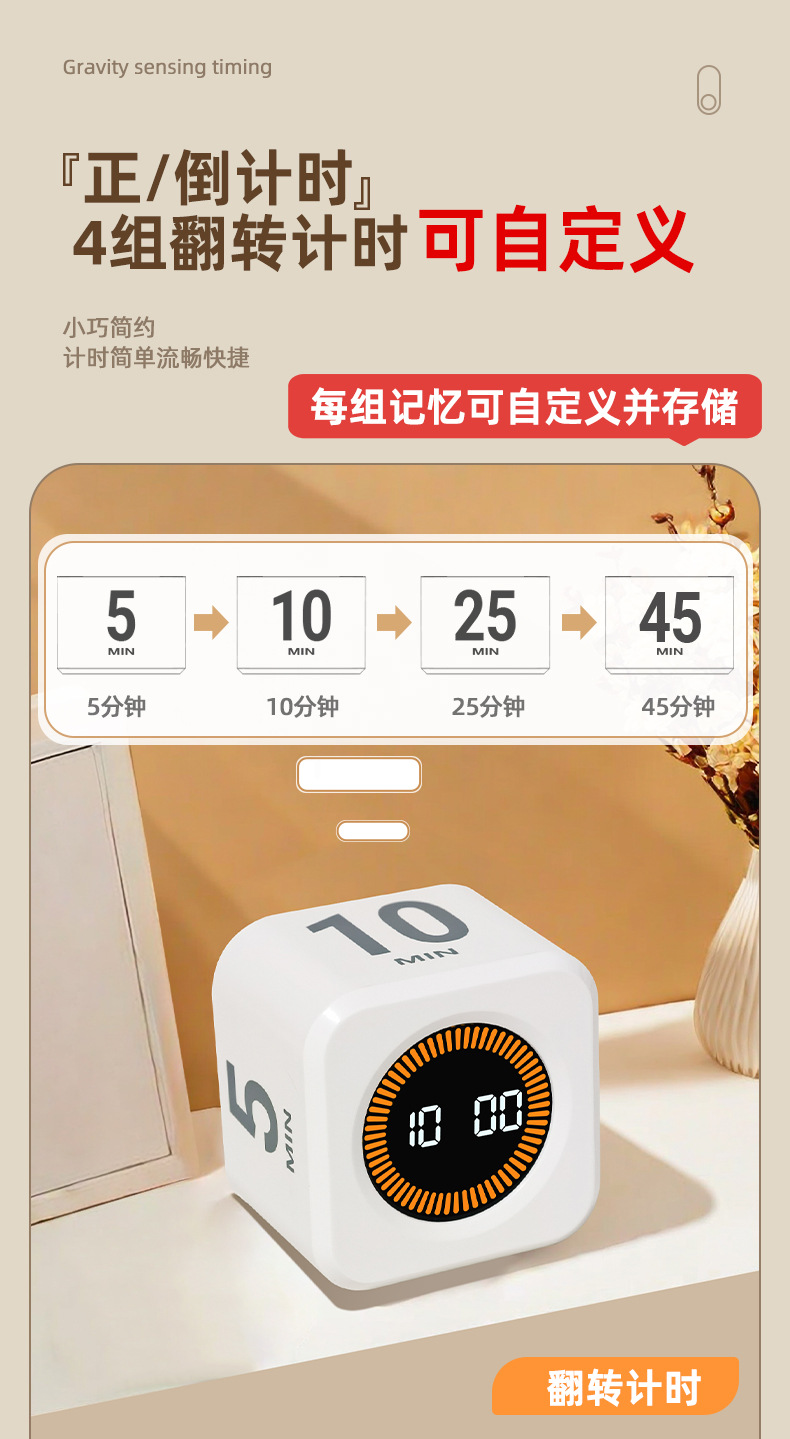 Pomodoro Timer 5, 10, 25, 45 Minutes Preset, Desk Productivity Cube w ...