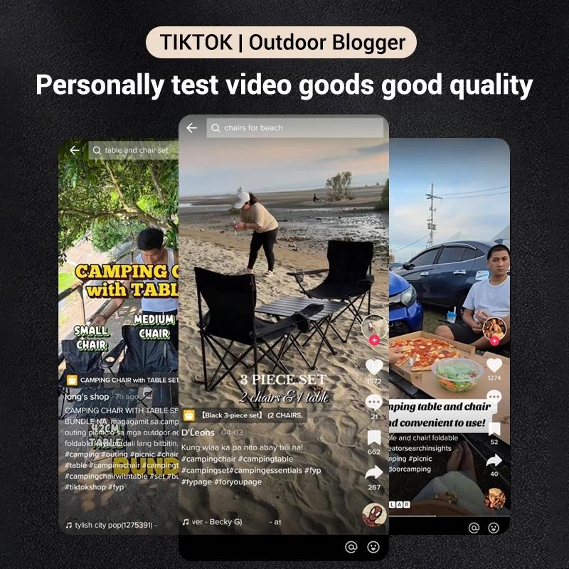 (Black 5-piece set) (4 CHAIRS+1 TABLE) camping chair and table for ...