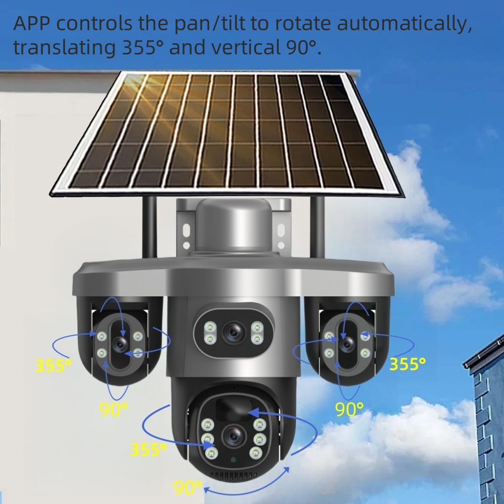 V380 PRO CT01 Four Lens four screen Solar CCTV 8MP Solar 4G Night ...