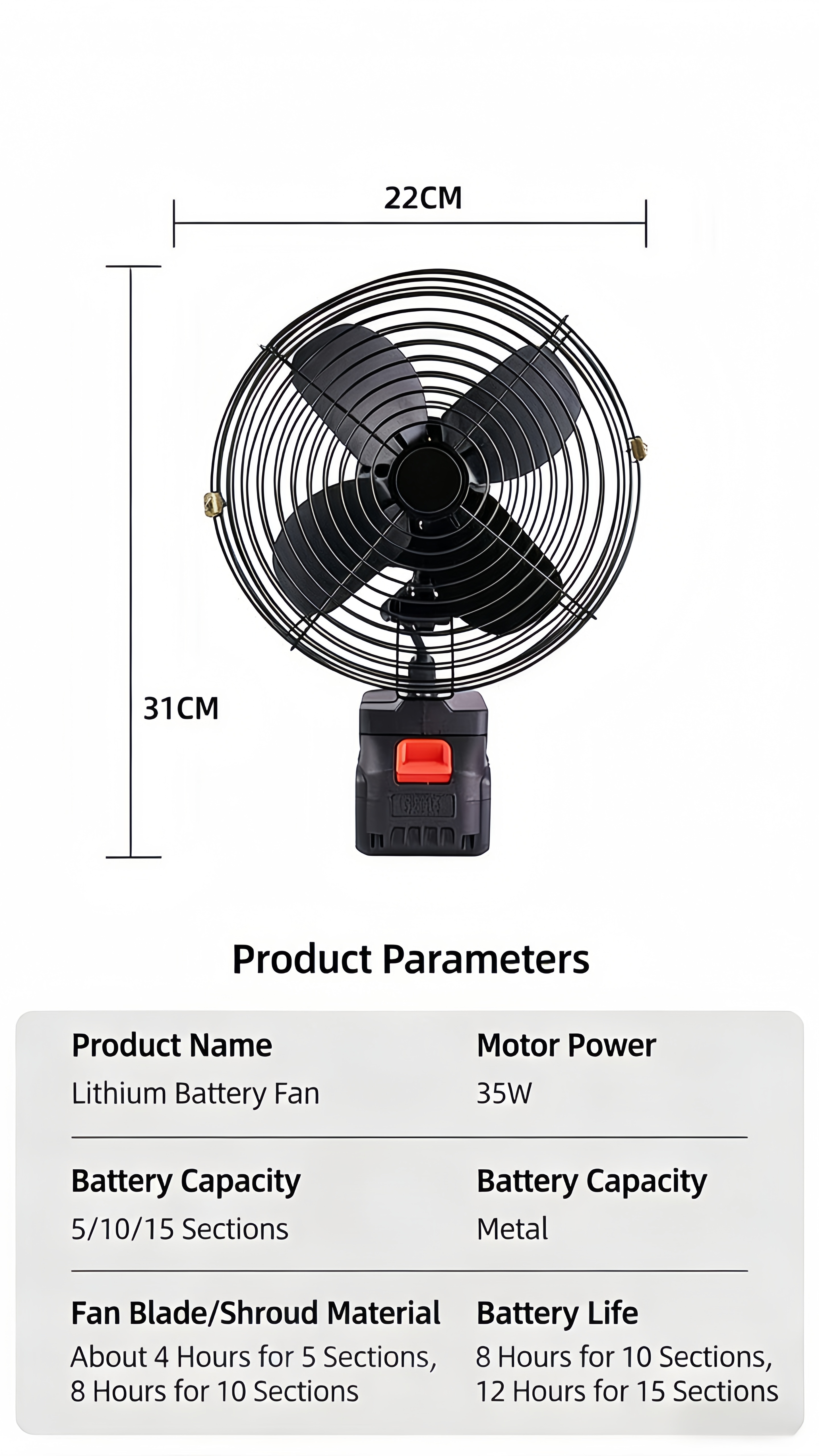 SOARFLY 8 Inch Cordless Fan Portable Fan High Power Outdoor Fan ...