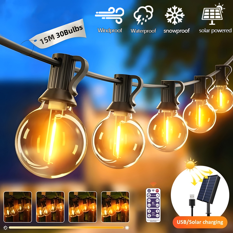 Solar Light Outdoor 18M 30 LED Bulbs Waterproof Shatterproof LED Bulbs ...