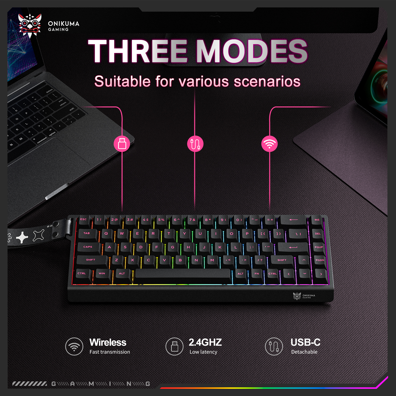 Onikuma MT603 Mechanical Gaming Keyboard 68 Keys Three-Mode Wireless ...