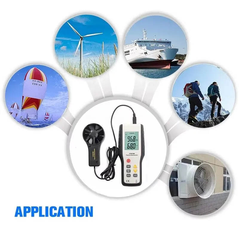HTI HT-9819 CFM/CMM Digital Thermo Anemometer, Vane Split Type Air Flow ...