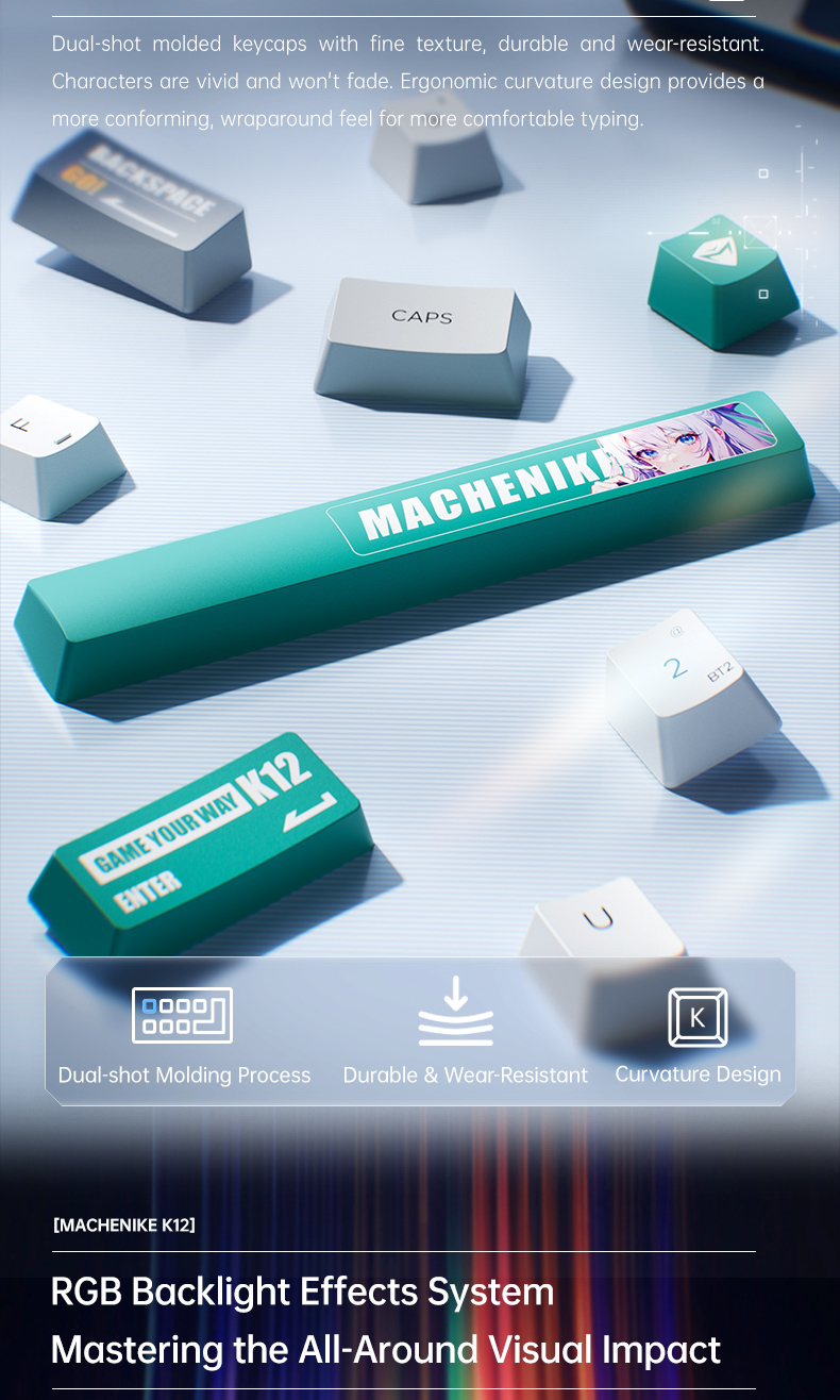 Machenike K12 Tri-Mode Membrane Keyboard, Wired 2.4G Wireless Bluetooth ...
