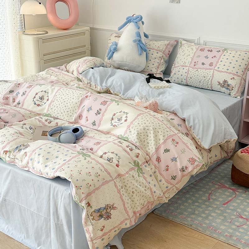 4 in 1 Bedding Set Fittedsheet Set 100% Cotton Soft Bedsheet Single ...