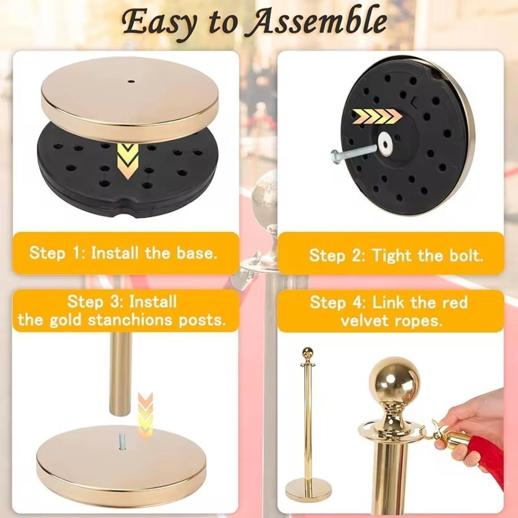 2pcs Stanchion Post Set w/ 1 Velvet Rope Railing Stand Crowd Control ...