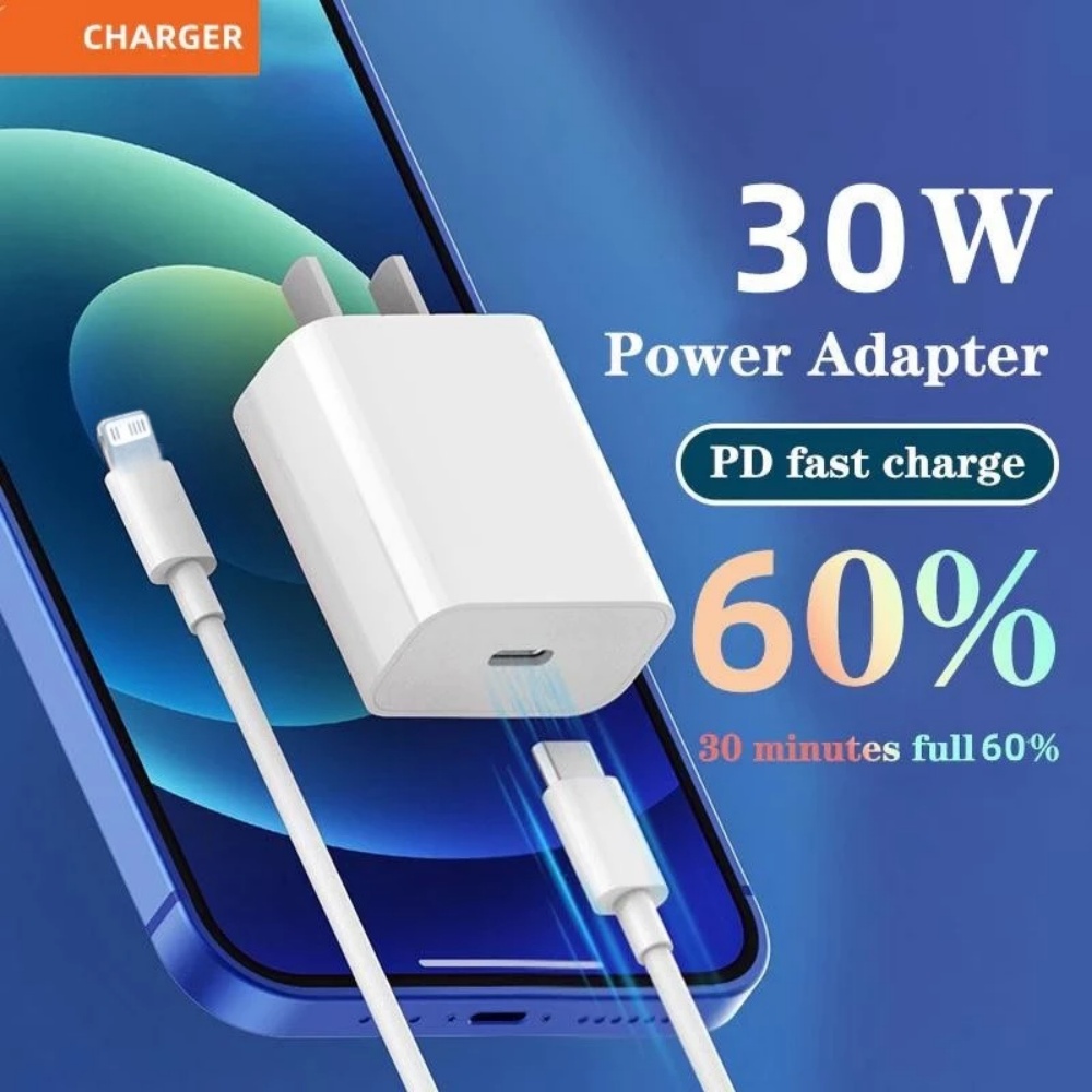 PD 30W USB-C Quick Charger Adapter with Fast Charging 1M/2M Cable for ...