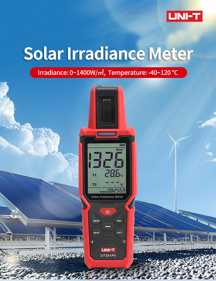 UNI-T Solar Irradiance Meter UT381PV Irradiance Inclination Temperature ...