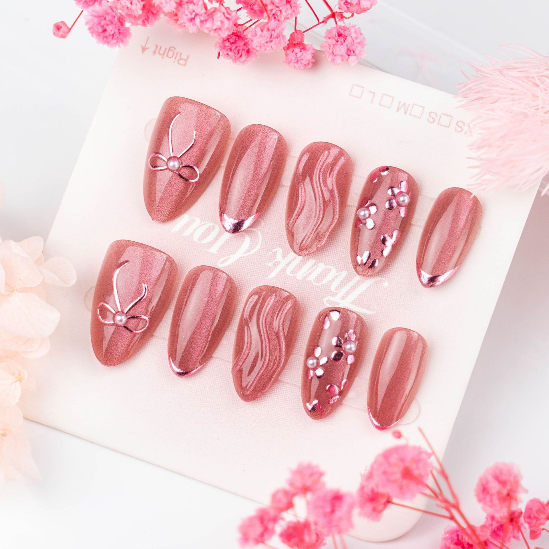 New 3D Handmade Summer Nail Art Short Almond Nails Reusable Wearable ...