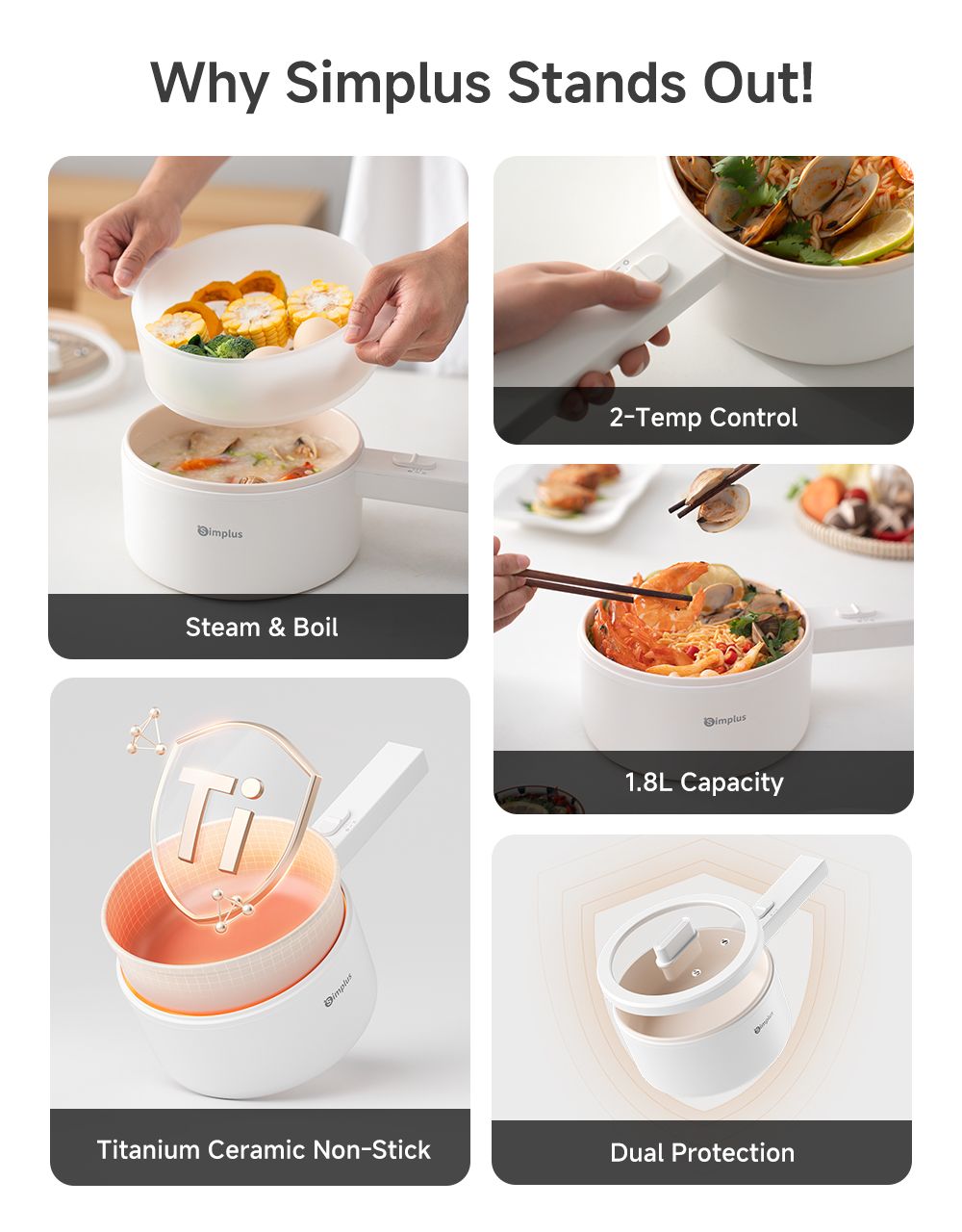 Simplus Electric Cooker with Steamer Rice Cooker Multi-Functional Non ...