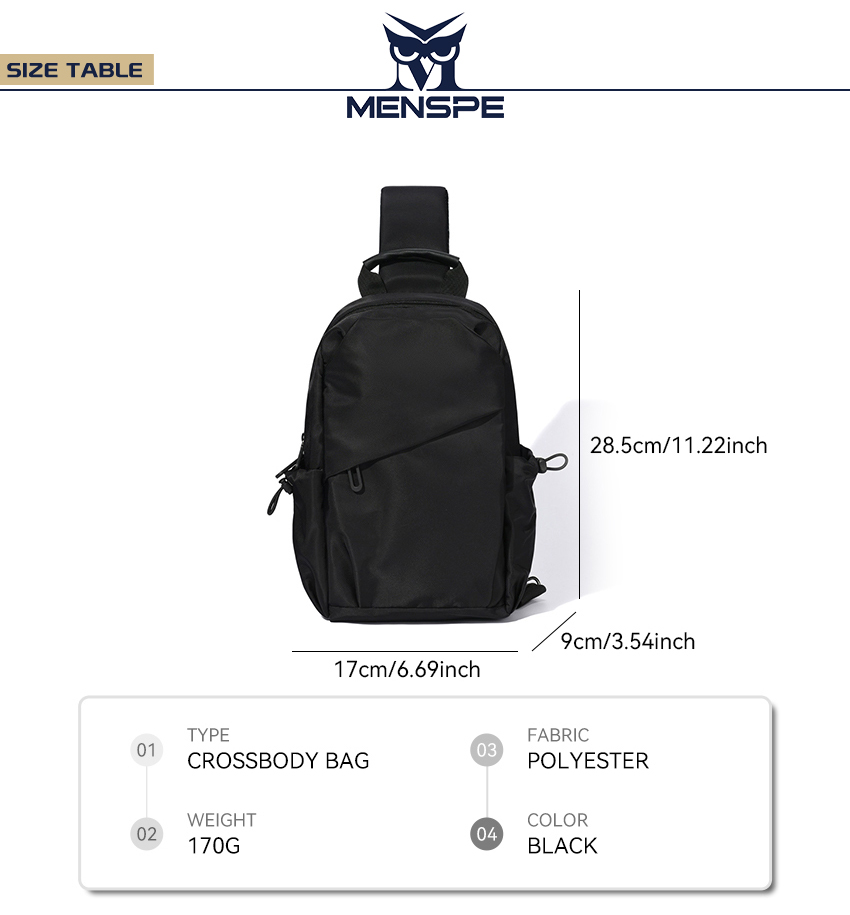 MENSPE Men's Casual Simple Sling Bag Chest Single-Shoulder Bag Outdoor ...