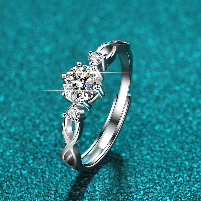 Couple Sterling Silver Diamond Rings Set, Adjustable Size, Romantic ...