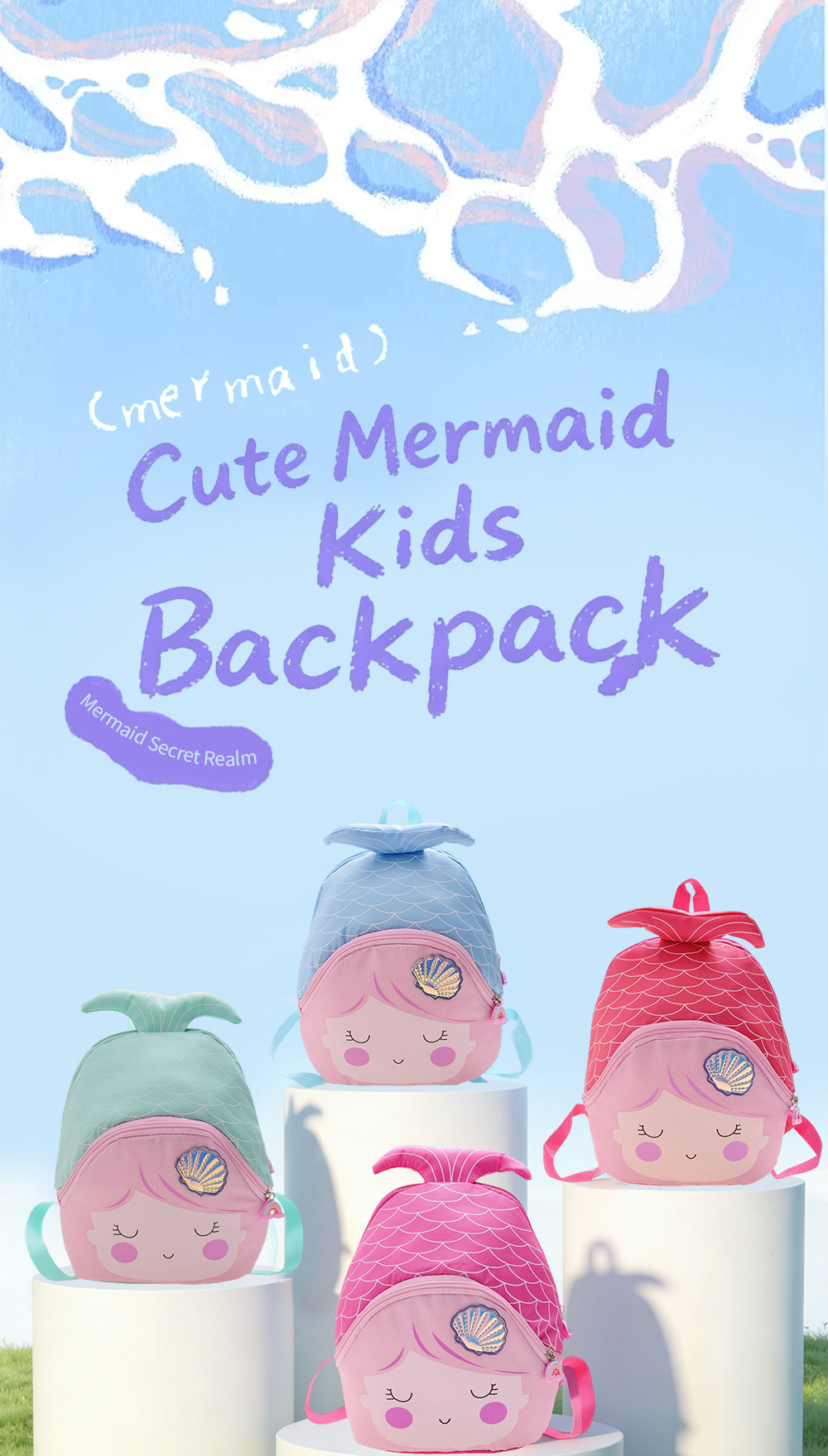 Unikids Cartoon Mermaid Bag For Kids Girl Nylon Lightweight Cute Fish ...