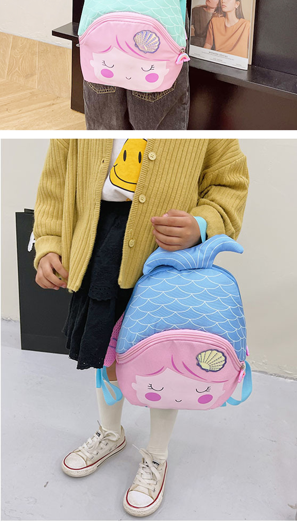 Unikids Cartoon Mermaid Bag For Kids Girl Nylon Lightweight Cute Fish ...