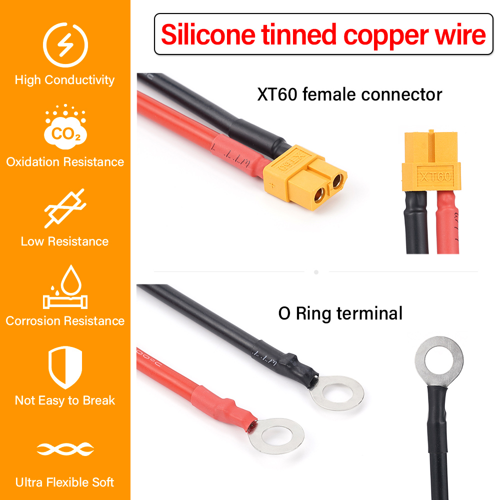 XT60 Female to M8 O-type Terminal Cable 10AWG 50cm Silicone Tinned ...