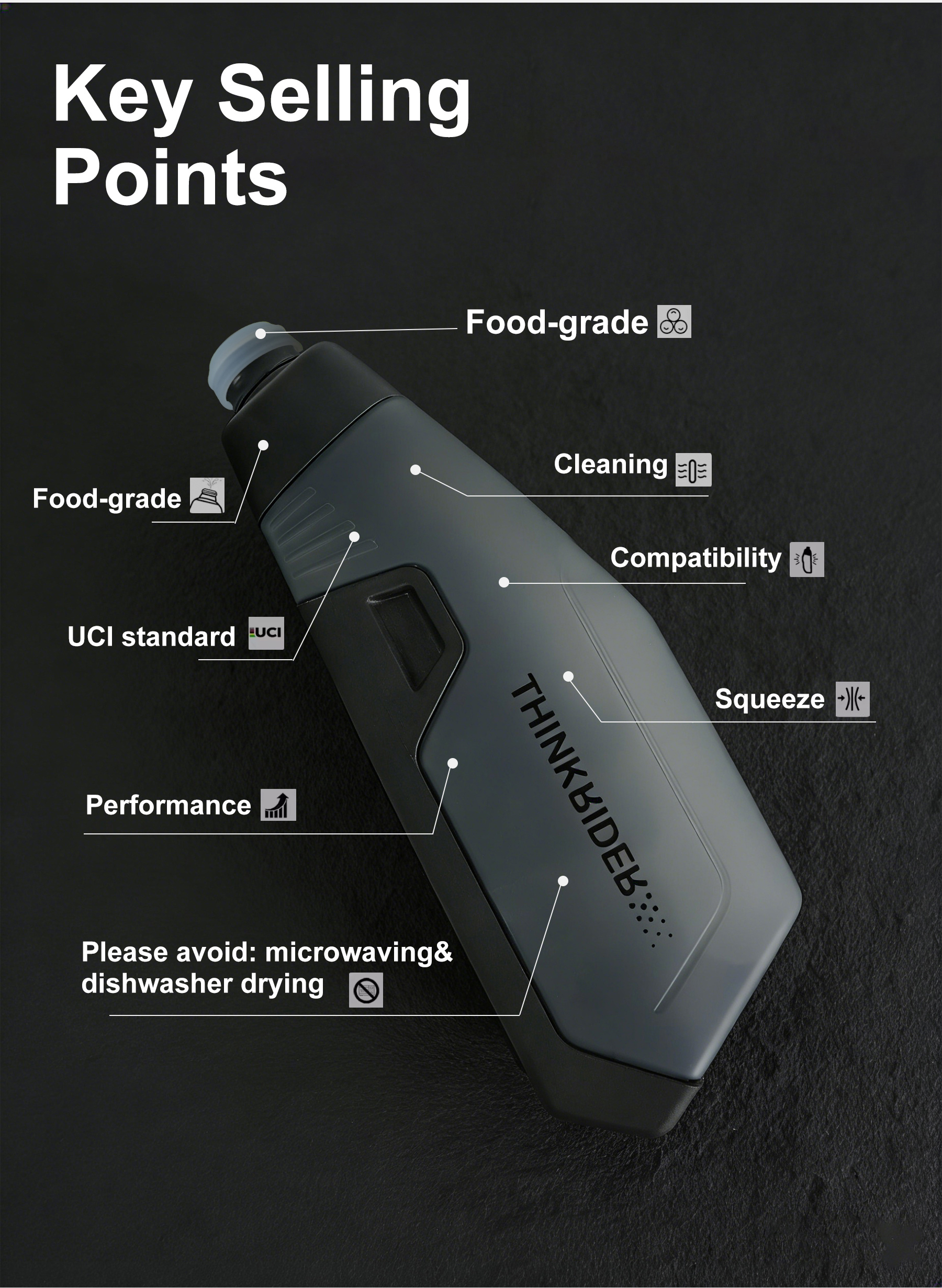 ThinkRider Bicycle 650ml Aerodynamic Water Bottle Bracket Set Bike ...