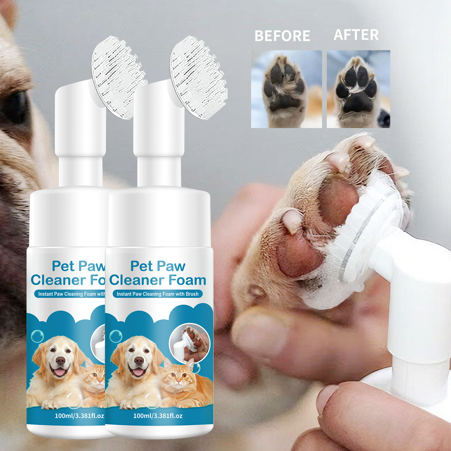 Pet Paw Cleaner Foam with Brush No Rinse Dirt Mud Lift All Season 100ml ...