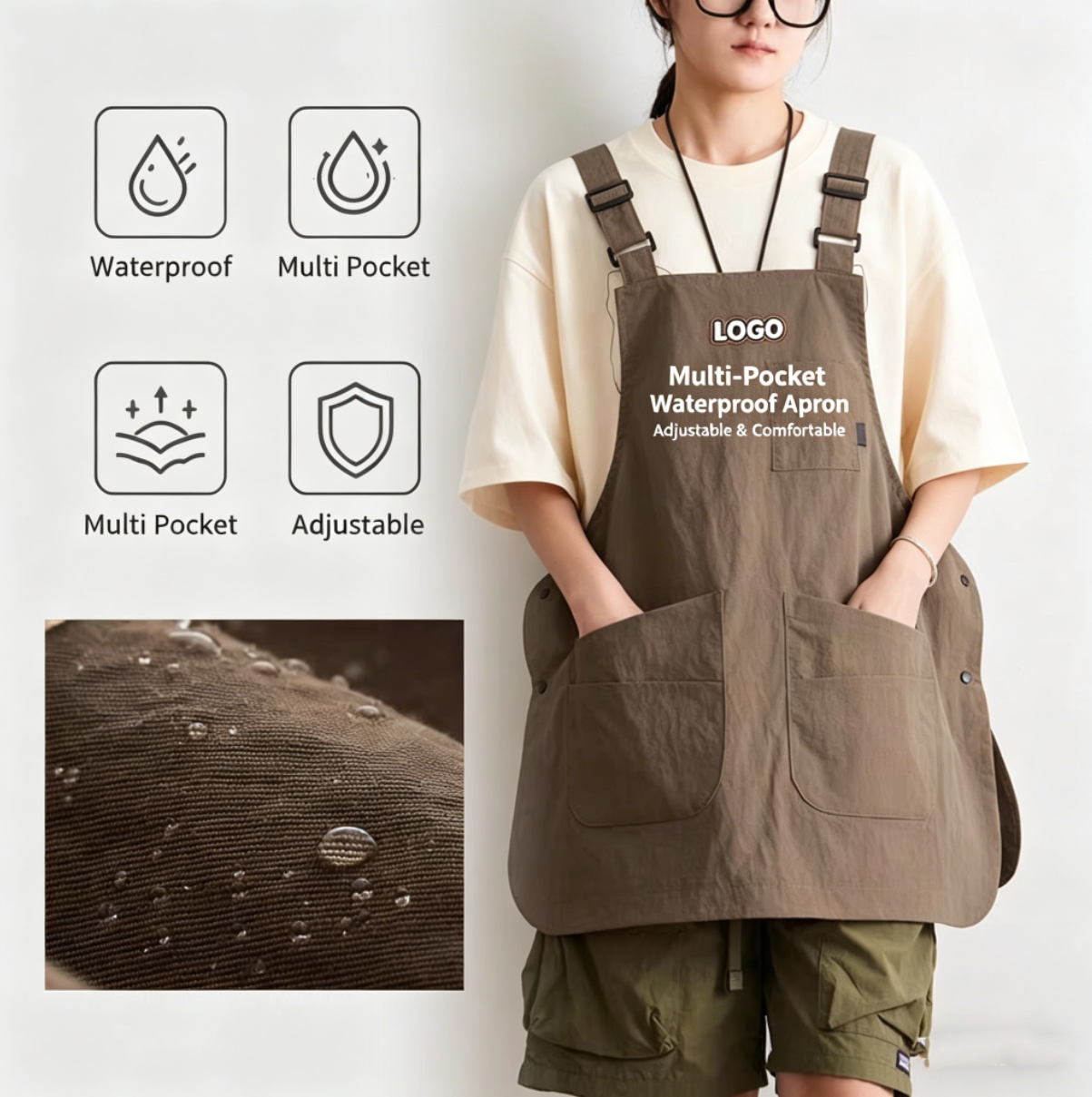 Ready Stock Customizable logo kitchen waterproof multi-pocket apron ...