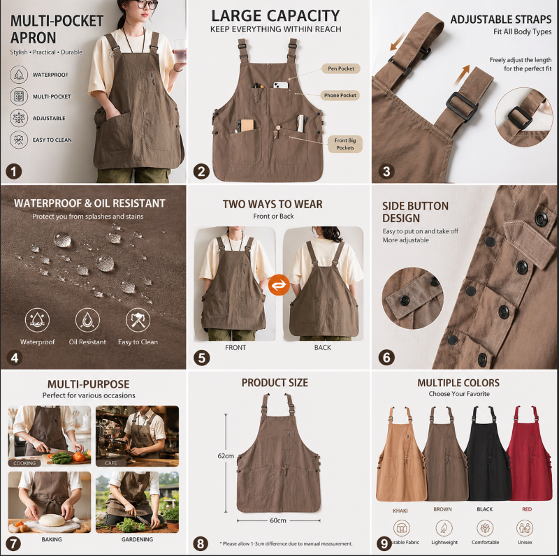 Ready Stock Customizable logo kitchen waterproof multi-pocket apron ...