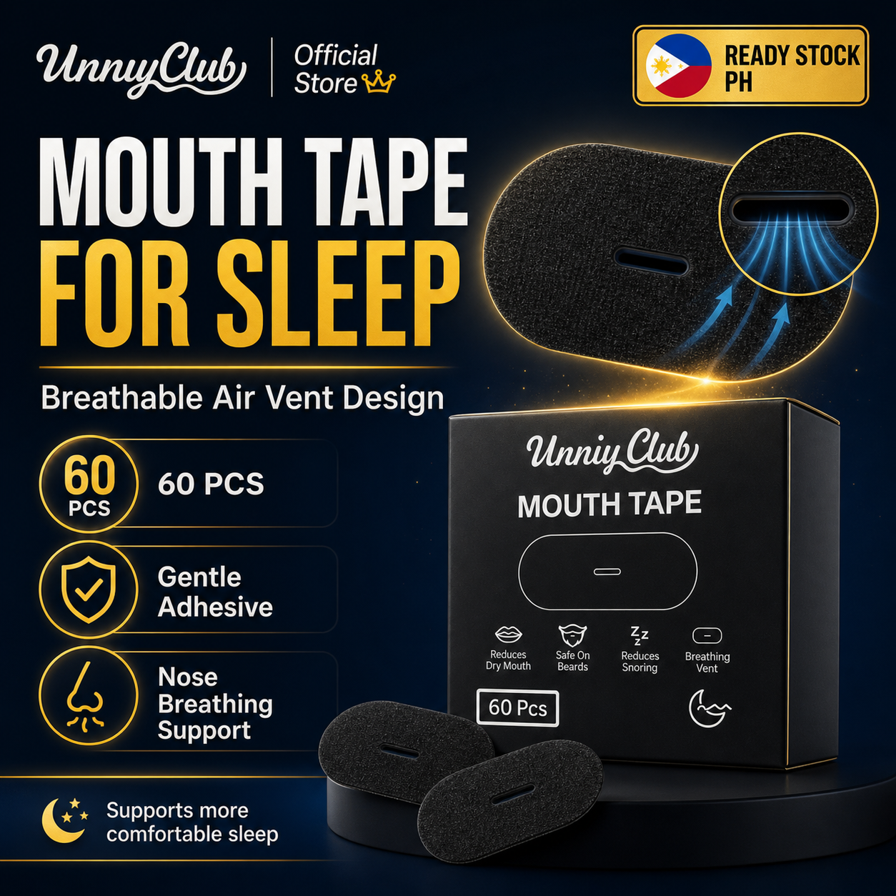UnnyClub Mouth Tape for Sleeping 60Pcs Breathable Sleep Strip for Dry ...