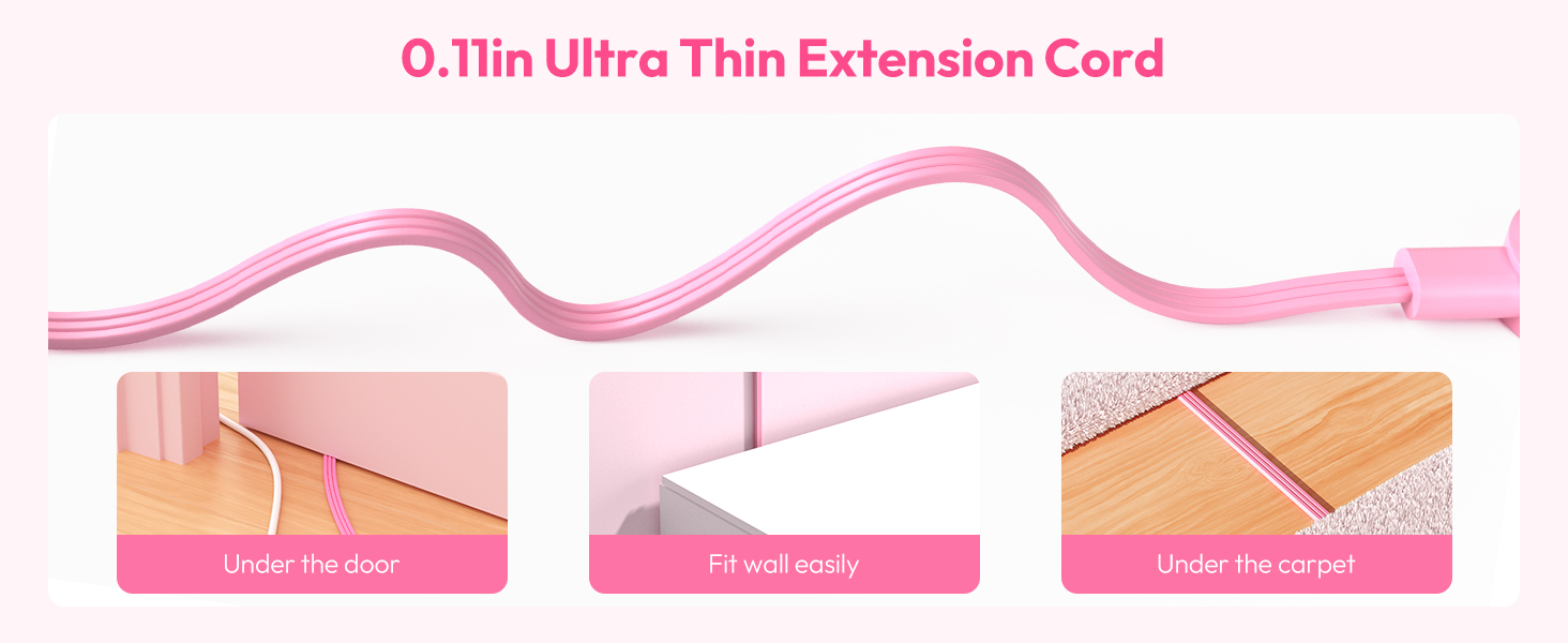 NTONPOWER Power Strip Surge Protector Power Strip Pink Extension Cord ...