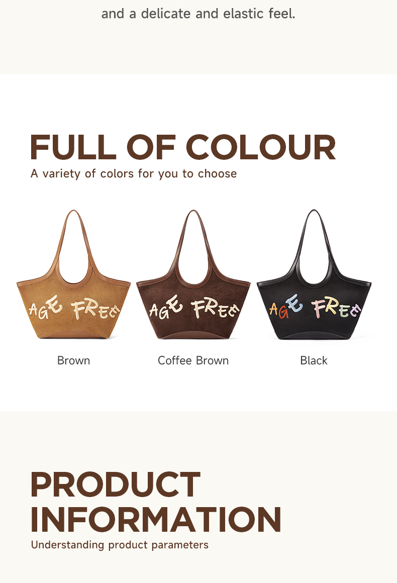 AGE FREE Luna Bag Suede Tote Bag Embroidery Logo with PU Trim Large ...