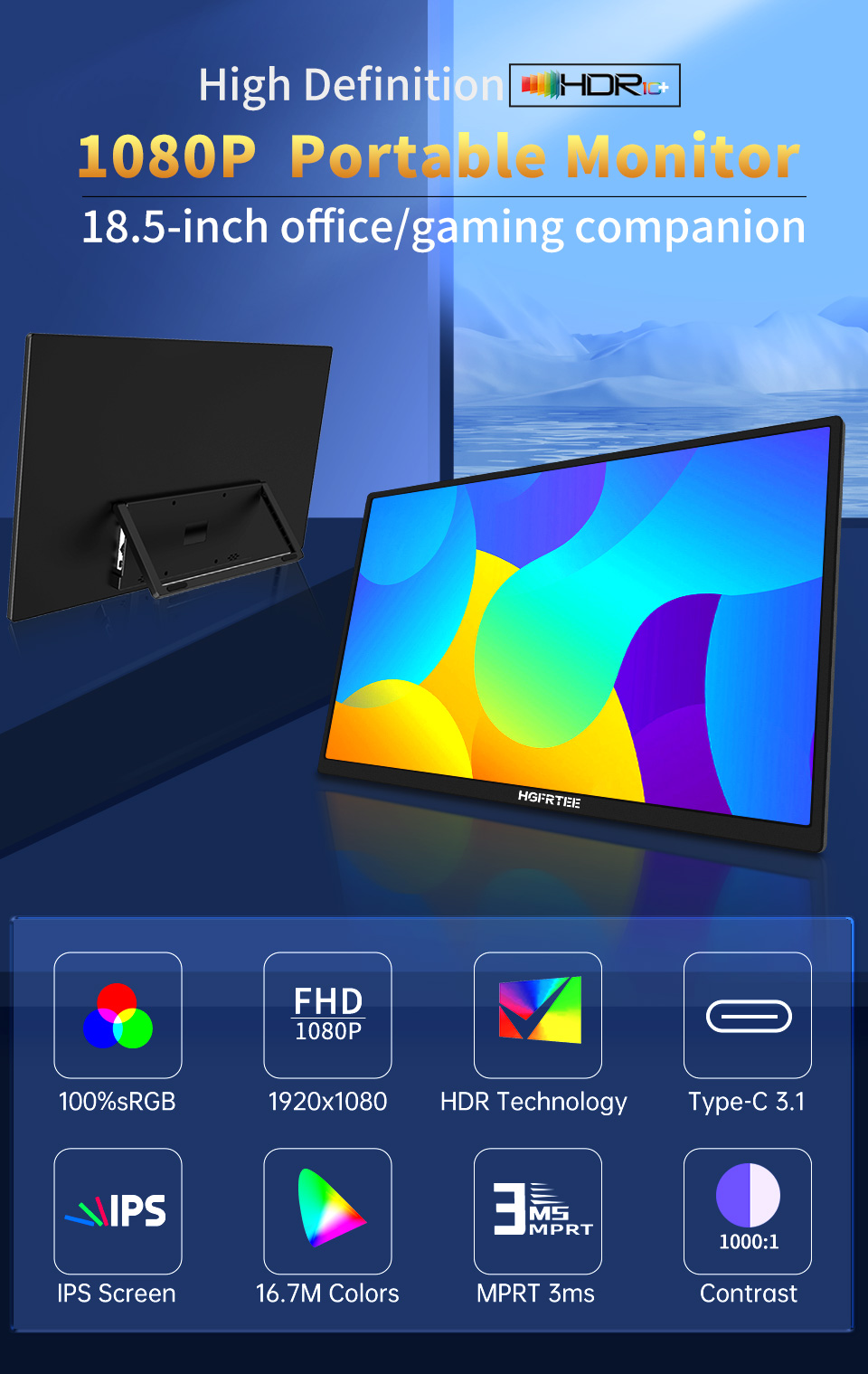 HGFRTEE Ultra Slim Portable Monitor 18.5 Inch 120Hz Gaming Display for ...